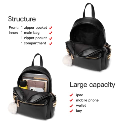 PINCNEL Mini Backpack Women Leather Small Backpack Purse for Teen Girl Travel Backpack Cute School Bookbags Ladies Satchel Bags(Black)