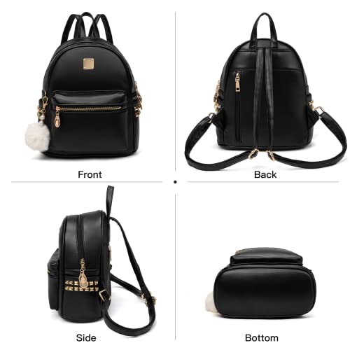 PINCNEL Mini Backpack Women Leather Small Backpack Purse for Teen Girl Travel Backpack Cute School Bookbags Ladies Satchel Bags(Black)