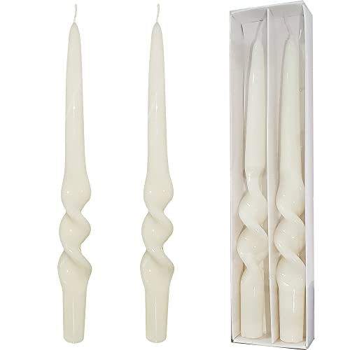 Spiral Candle Sticks - Handmade 9.5 Inches Dripless Taper Candle Twisted Candle for Dinner Wedding & Home Decor Set of 2 (White)