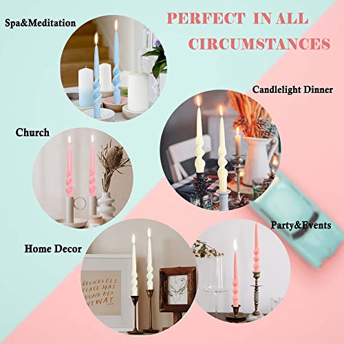 Spiral Candle Sticks - Handmade 9.5 Inches Dripless Taper Candle Twisted Candle for Dinner Wedding & Home Decor Set of 2 (White)