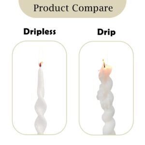 Spiral Candle Sticks - Handmade 9.5 Inches Dripless Taper Candle Twisted Candle for Dinner Wedding & Home Decor Set of 2 (White)