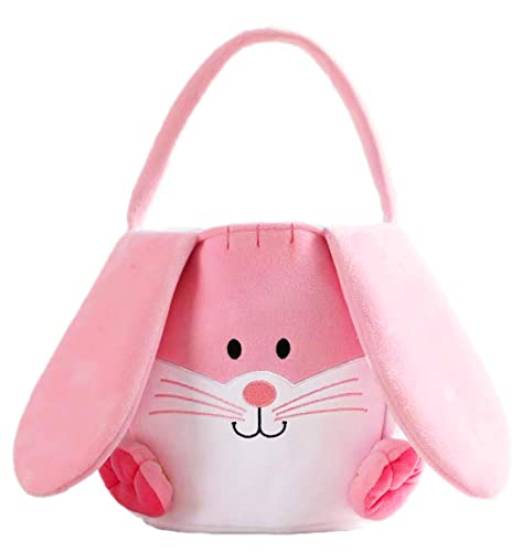 Large Easter Basket for Kids, Giant Easter Basket for Girls Easter Egg Basket Easter Bucket Cute Easter Basket Large Bunny Easter Basket, Pink Easter Basket with Handle, Big Easter Basket Bag