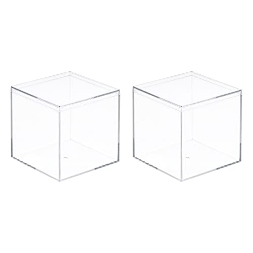 MECCANIXITY Clear Acrylic Plastic Storage Box Square Cube Display Case with Lid, 6.1x6.1x6.1cm Container Box for Small Item, Pack of 2