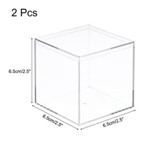 MECCANIXITY Clear Acrylic Plastic Storage Box Square Cube Display Case with Lid, 6.1x6.1x6.1cm Container Box for Small Item, Pack of 2