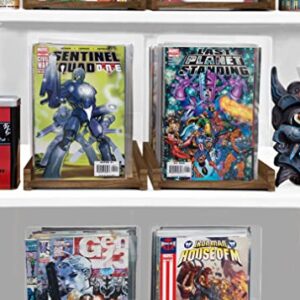 Comic Book Storage Holder - Display Case for Collectors – Patent Pending Wood & Acrylic Comics Box, Bin & Organizer - Magazines & Books Boxes for Organization - Stores Up To 150 Issues - 14.5x8 Inches (Dark Walnut)