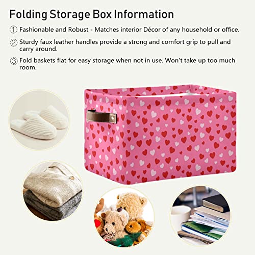 STAYTOP 1PCS Cute Red and Pink Love Hearts Large Storage Basket,Valentine's Day Collapsible Toy Storage Box Waterproof Laundry Basket with Handle for Home Closets, Offices, Bedroom