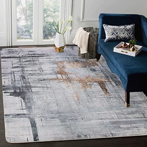 Calore Rugs Mordern Soft Abstract Distressed Area Rugs for Living Room/Bedroom/Dining Room,Medium Pile Carpet Floor Mat (3.9 x 5.2 ft, Gray/Green)