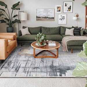 Calore Rugs Mordern Soft Abstract Distressed Area Rugs for Living Room/Bedroom/Dining Room,Medium Pile Carpet Floor Mat (3.9 x 5.2 ft, Gray/Green)