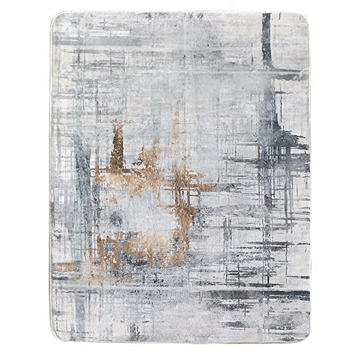 Calore Rugs Mordern Soft Abstract Distressed Area Rugs for Living Room/Bedroom/Dining Room,Medium Pile Carpet Floor Mat (3.9 x 5.2 ft, Gray/Green)