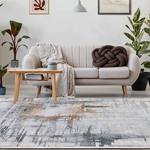 Calore Rugs Mordern Soft Abstract Distressed Area Rugs for Living Room/Bedroom/Dining Room,Medium Pile Carpet Floor Mat (3.9 x 5.2 ft, Gray/Green)