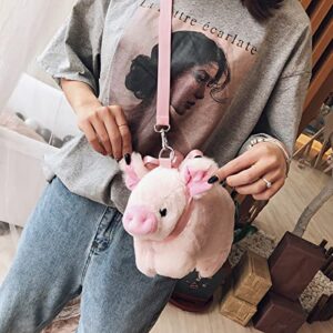 LUOZZY Plush Pig Crossbody Bag Cartoon Shoulder Bag Plush Animal Satchel Bag Kawaii Purse Handbag Messenger Bag for Kids Birthday Gift, Pink