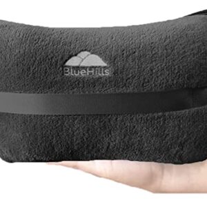 BlueHills Premium Mini Plush Travel Blanket and Ultra Compact Travel Blanket Value Pack Set of 2 - Airplane Flight Blanket Throw in a case with Strap Compact Pack for Car Plane Travel Black