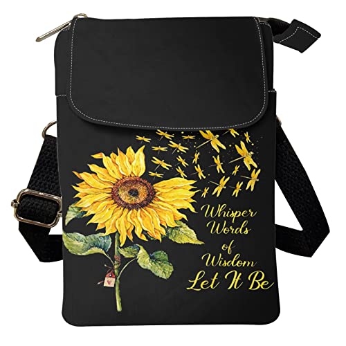 Wideasale Messenger Bag,Sunflower Dragonfly Canvas Shoulder Bag for Everyday Use,Unisex Animal Sling Satchel Crossbody Bag for Women Crossbody Purse Shoulder Bag