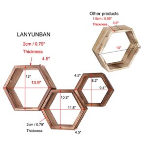 LANYUNBAN Hexagon Shelves Set of 3, Honeycomb Shelf, Wall Mounted Geometric Hexagon Shelves, Boho Wall Décor, Classic Geometric Decoration for Office, Bedroom and Living Room (Torchwood) (Torchwood)