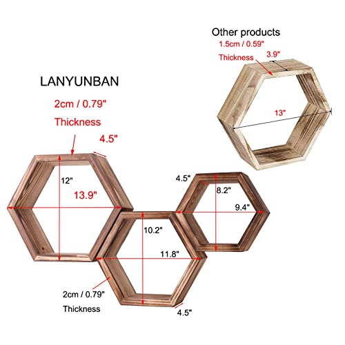 LANYUNBAN Hexagon Shelves Set of 3, Honeycomb Shelf, Wall Mounted Geometric Hexagon Shelves, Boho Wall Décor, Classic Geometric Decoration for Office, Bedroom and Living Room (Torchwood) (Torchwood)