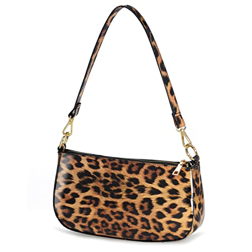 HOXIS Leopard 90s Women Shoulder Bag Glossy Vegan Leather Crossbody Bag Clutch Purse (Brown Leopard)