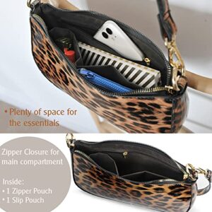 HOXIS Leopard 90s Women Shoulder Bag Glossy Vegan Leather Crossbody Bag Clutch Purse (Brown Leopard)