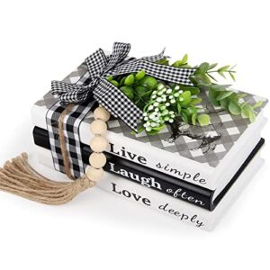 3 pieces fashion decorative book farmhouse real hardcover decorative stacked wood fake books modern decorative book stack display book for coffee/tables/shelves home decor (farmhouse decor style)