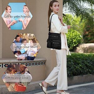 Angel Kiss Crossbody Bags for Women Washed Leather Shoulder Bags Multi Pocket Soft Hobo Purses and Medium Handbags