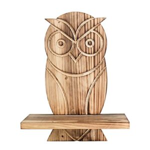 alonliengu floating shelves wall mounted, wood hanging shelf for bedroom living room bathroom kitchen, owl animal shape (torched wood)