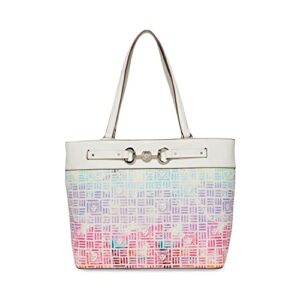 Anne Klein Tote w/Horse bit, Ombre Rainbow Lion Logo Print/Anne White