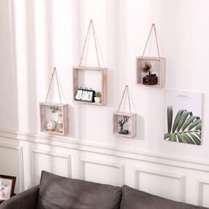 Square Farmhouse Easter Washedwhite Floating Shelves,Wall Mounted Cube Display Shelf Shadow Boxes,Large Wooden Wall Organizer Hanging Shelf,Home Boho Wall Decorations for Living Room Bedroom,Set of 4