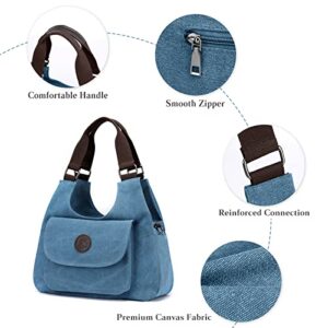 CORIOS Retro Women Underarm Bag Canvas Shoulder Bag Casual Handbag Multifunctional Clutch Tote Bag Ladies Top Handle Bag for Shopping Work School Travel Casual Daily Blue