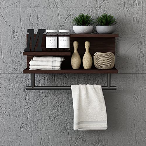 LAPTAIN 3-Tier Floating Shelf with Towel Bar, Bathroom Shelf Wall Mounted, Utility Storage Shelf Rack for Bathroom Kitchen Bedroom Living Room, 24 inch