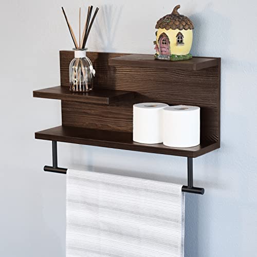 LAPTAIN 3-Tier Floating Shelf with Towel Bar, Bathroom Shelf Wall Mounted, Utility Storage Shelf Rack for Bathroom Kitchen Bedroom Living Room, 24 inch