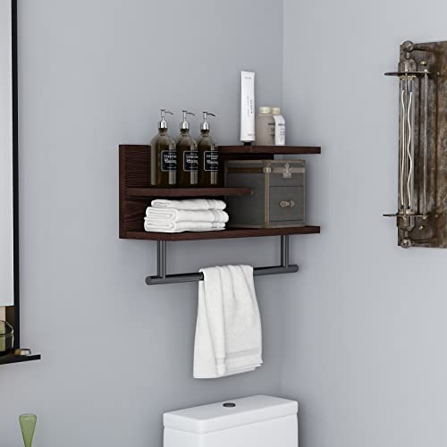 LAPTAIN 3-Tier Floating Shelf with Towel Bar, Bathroom Shelf Wall Mounted, Utility Storage Shelf Rack for Bathroom Kitchen Bedroom Living Room, 24 inch