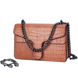 GLOD JORLEE Chain Crossbody Shoulder Bags for Women - Snakeskin Textured Print Leather Satchel Handbags Luxury Evening Clutch Purses (Orange)