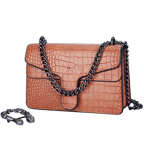 GLOD JORLEE Chain Crossbody Shoulder Bags for Women - Snakeskin Textured Print Leather Satchel Handbags Luxury Evening Clutch Purses (Orange)