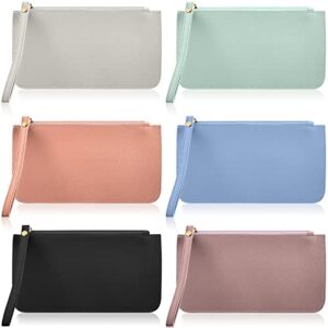 dunzy 6 pcs bridesmaid clutch bag wristlet wallet for women slim pouch purse zipper handbag with strap 6 colors bags for phone travel wedding evening women bridesmaid gifts