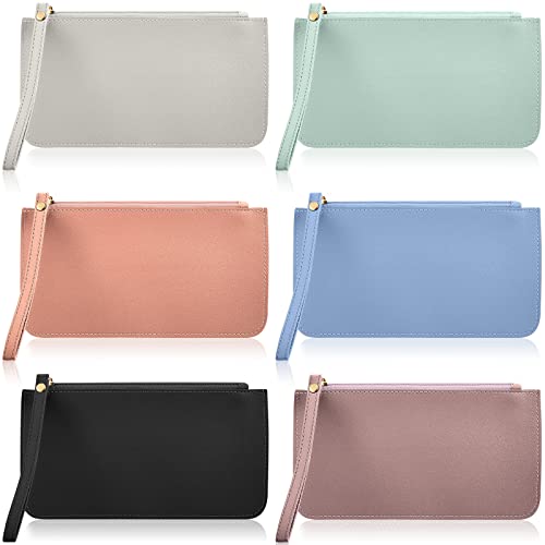 Dunzy 6 Pcs Bridesmaid Clutch Bag Wristlet Wallet for Women Slim Pouch Purse Zipper Handbag with Strap 6 Colors Bags for Phone Travel Wedding Evening Women Bridesmaid Gifts