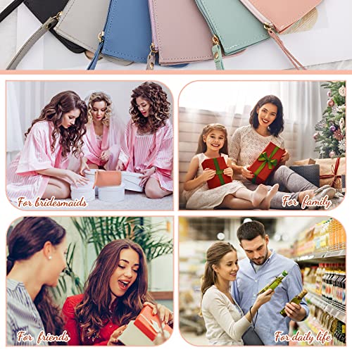 Dunzy 6 Pcs Bridesmaid Clutch Bag Wristlet Wallet for Women Slim Pouch Purse Zipper Handbag with Strap 6 Colors Bags for Phone Travel Wedding Evening Women Bridesmaid Gifts