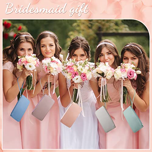 Dunzy 6 Pcs Bridesmaid Clutch Bag Wristlet Wallet for Women Slim Pouch Purse Zipper Handbag with Strap 6 Colors Bags for Phone Travel Wedding Evening Women Bridesmaid Gifts