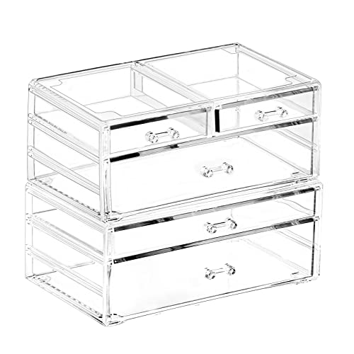 Cq acrylic Clear Stackable Acrylic Storage Containers With 5 Drawers Under Sink Storage Bins Case Box For Jewelry Hair Accessories Nail Polish Lipstick Make up Marker Pen Medicine Craft Organizing