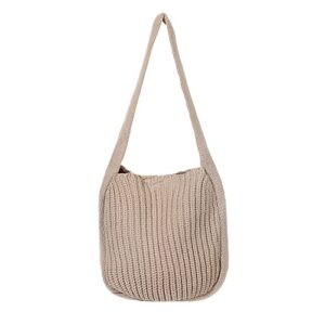 ovida crochet tote bag knitted shoulder bag cute aesthetic tote handbag large shopping bag hand woven hobo bag(02e khaki)