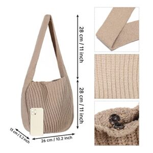 Ovida Crochet Tote Bag Knitted Shoulder Bag Cute Aesthetic Tote Handbag Large Shopping Bag Hand Woven Hobo Bag(02E Khaki)