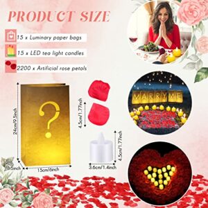 2230 Pcs Wedding Proposal Decorations Will You Marry Me Lighted Letters Sign Red Artificial Rose Petal Luminary Paper Bags Flameless LED Candle Tealight for Romantic Night Valentine's Day