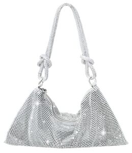 rhinestone purse silver hobo purse sparkly black evening bag for women prom party wedding-silver