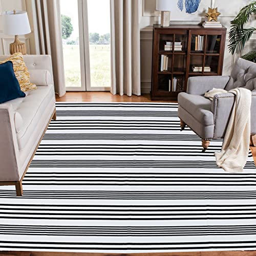 Black and White Striped Outdoor Indoor Rug 4' X 6' Front Porch Rug Cotton Hand-Woven Welcome Mats Layered Door Mats for Front Porch/Entryway/Laundry Room/Bedroom/Outdoor (4' X 6')