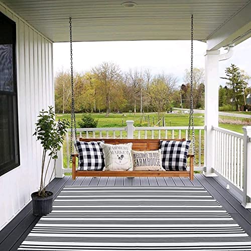 Black and White Striped Outdoor Indoor Rug 4' X 6' Front Porch Rug Cotton Hand-Woven Welcome Mats Layered Door Mats for Front Porch/Entryway/Laundry Room/Bedroom/Outdoor (4' X 6')