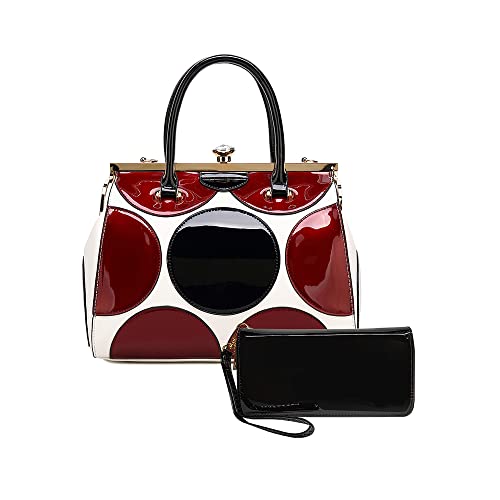 Style Strategy black and red patent leather 2in1 purses for women handbag with kiss lock Satchel pattern Shoulder crossbody bags for women