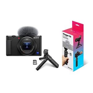 sony zv-1 compact 4k hd camera accvc1 vlogger accessory kit with wireless bluetooth grip/tripod (gp-vpt2 bt) and 64gb uhs-ii sd card (sf-e64/t1)