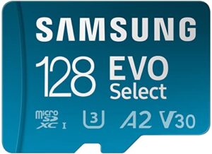 samsung evo select micro sd-memory-card + adapter, 128gb microsdxc 130mb/s full hd & 4k uhd, uhs-i, u3, a2, v30, expanded storage for android smartphones, tablets, nintendo-switch (mb-me128ka/am)