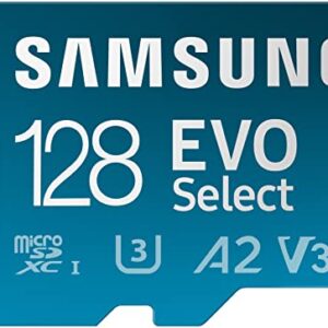 SAMSUNG EVO Select Micro SD-Memory-Card + Adapter, 128GB microSDXC 130MB/s Full HD & 4K UHD, UHS-I, U3, A2, V30, Expanded Storage for Android Smartphones, Tablets, Nintendo-Switch (MB-ME128KA/AM)