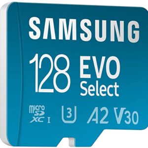 SAMSUNG EVO Select Micro SD-Memory-Card + Adapter, 128GB microSDXC 130MB/s Full HD & 4K UHD, UHS-I, U3, A2, V30, Expanded Storage for Android Smartphones, Tablets, Nintendo-Switch (MB-ME128KA/AM)