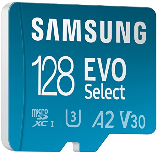 SAMSUNG EVO Select Micro SD-Memory-Card + Adapter, 128GB microSDXC 130MB/s Full HD & 4K UHD, UHS-I, U3, A2, V30, Expanded Storage for Android Smartphones, Tablets, Nintendo-Switch (MB-ME128KA/AM)