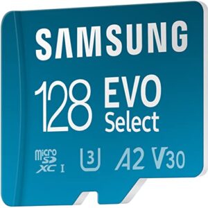 SAMSUNG EVO Select Micro SD-Memory-Card + Adapter, 128GB microSDXC 130MB/s Full HD & 4K UHD, UHS-I, U3, A2, V30, Expanded Storage for Android Smartphones, Tablets, Nintendo-Switch (MB-ME128KA/AM)